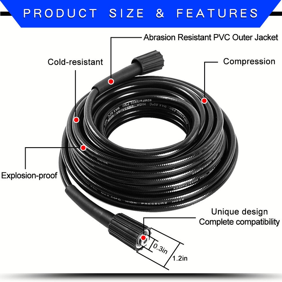 5800PSI High Pressure Washer Hose M22-14mm Power Washer Extension Hose ...