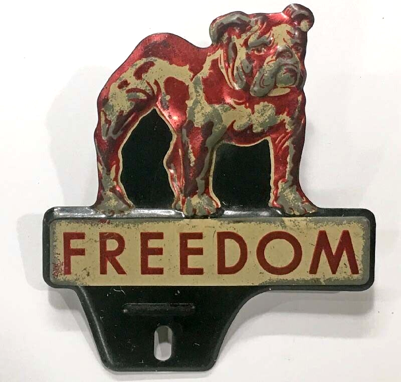 Vintage Freedom Oil Bulldog Advertising License Plate Topper Gas ...