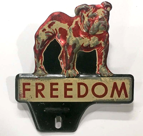 Vintage Freedom Oil Bulldog Advertising License Plate Topper Gas ...