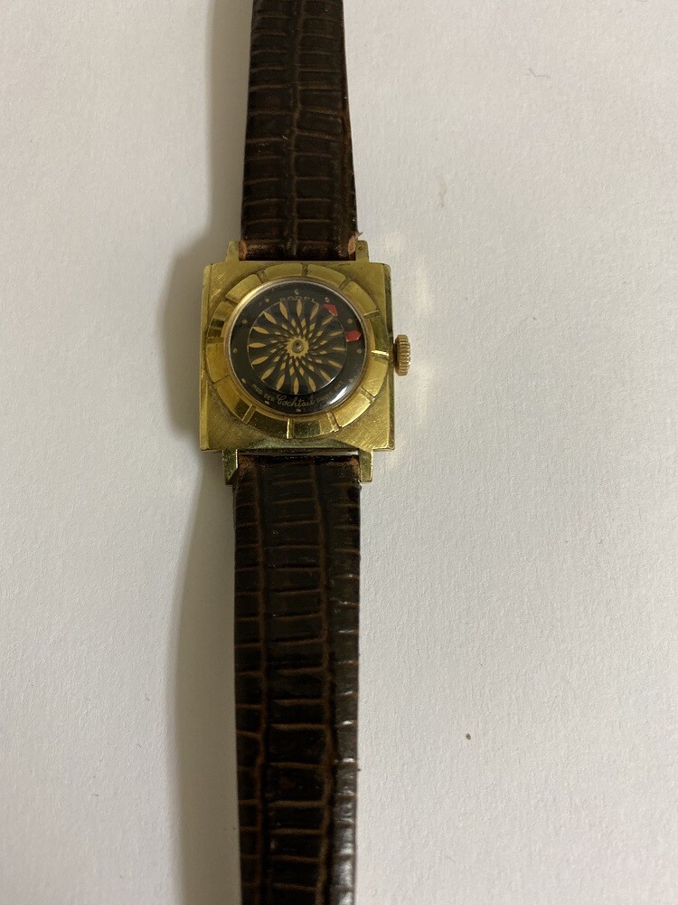 Women's Vintage Borel Cocktail with black and gold swirling face watch ...