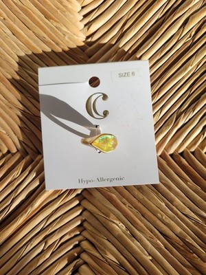 CHARMING CHARLIE Yellow Sun Iridescent Stone Gold Tone Ring Teardrop ...