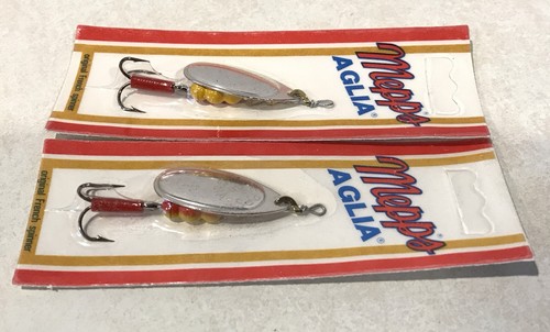LOT OF 2 MEPPS AGLIA FRENCH SPINNER SIZE #4 SILVER RED YELLOW 1/3oz NEW ...