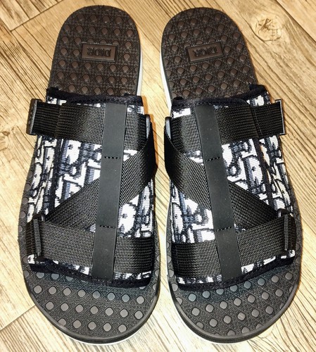 Dior Men Alpha Sandal Beige Black Oblique Jacquard Logo Slide UK44 US ...