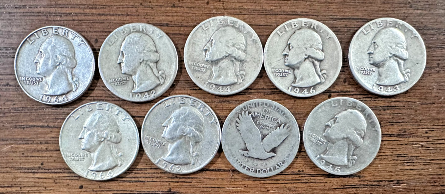 Lot of 9 Silver Quarters – Mixed Dates - All Different - 90% Silver ...