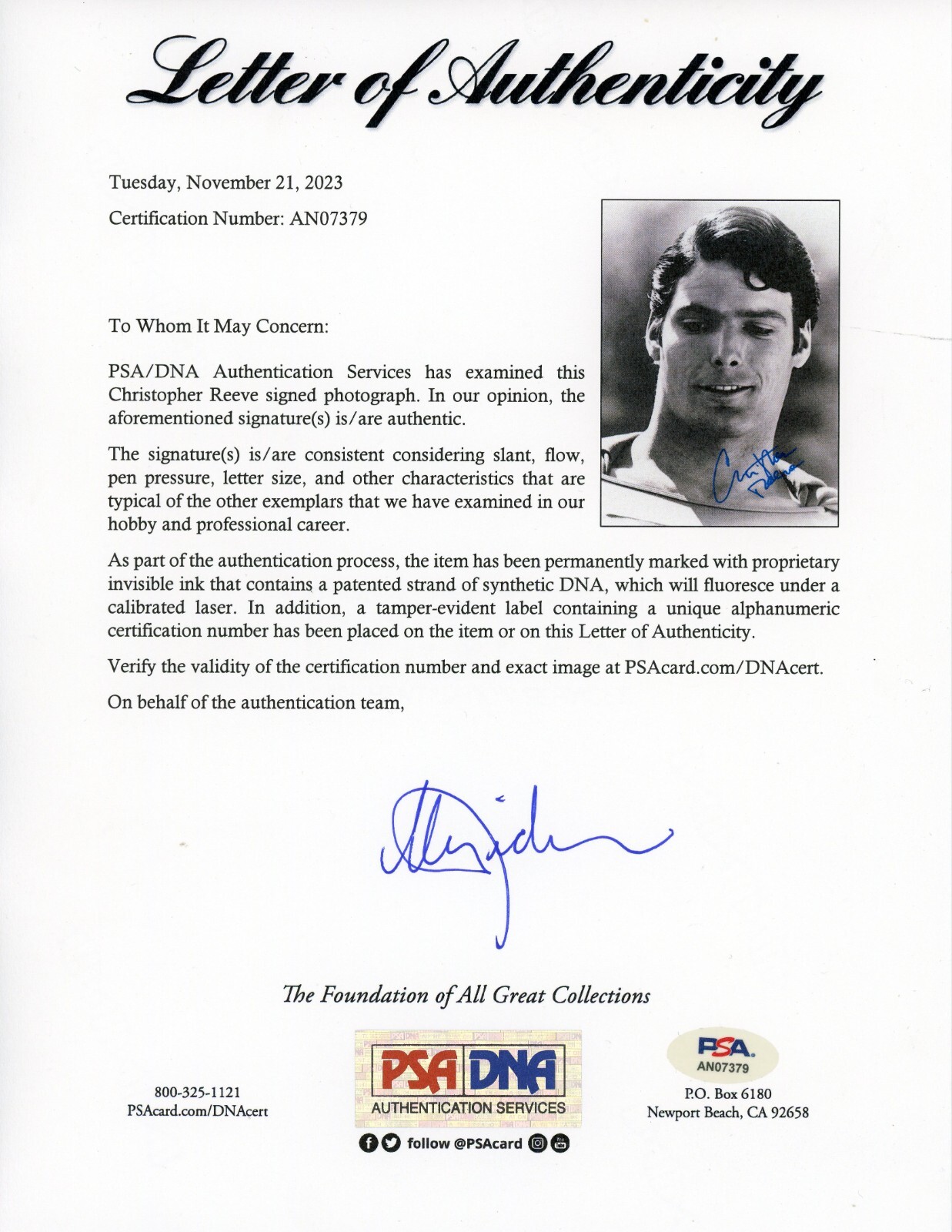Christopher Reeve ~ Signed Autographed Superman Closeup Photo ~ PSA DNA ...