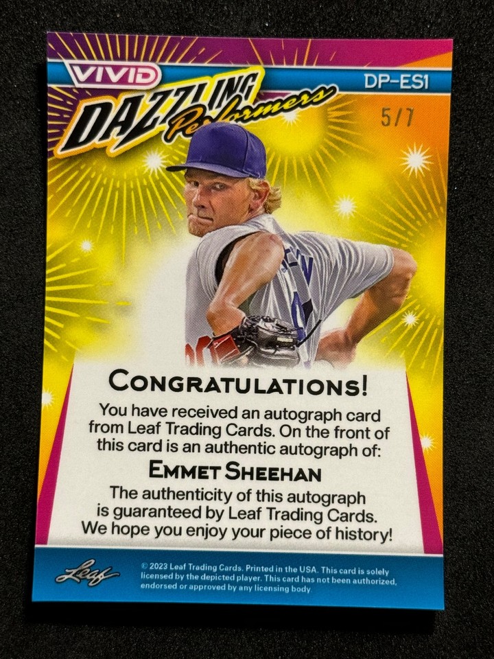 2023 Leaf Vivid Baseball Auto Dazzling Navy Blue Crystal Emmet Sheehan ...
