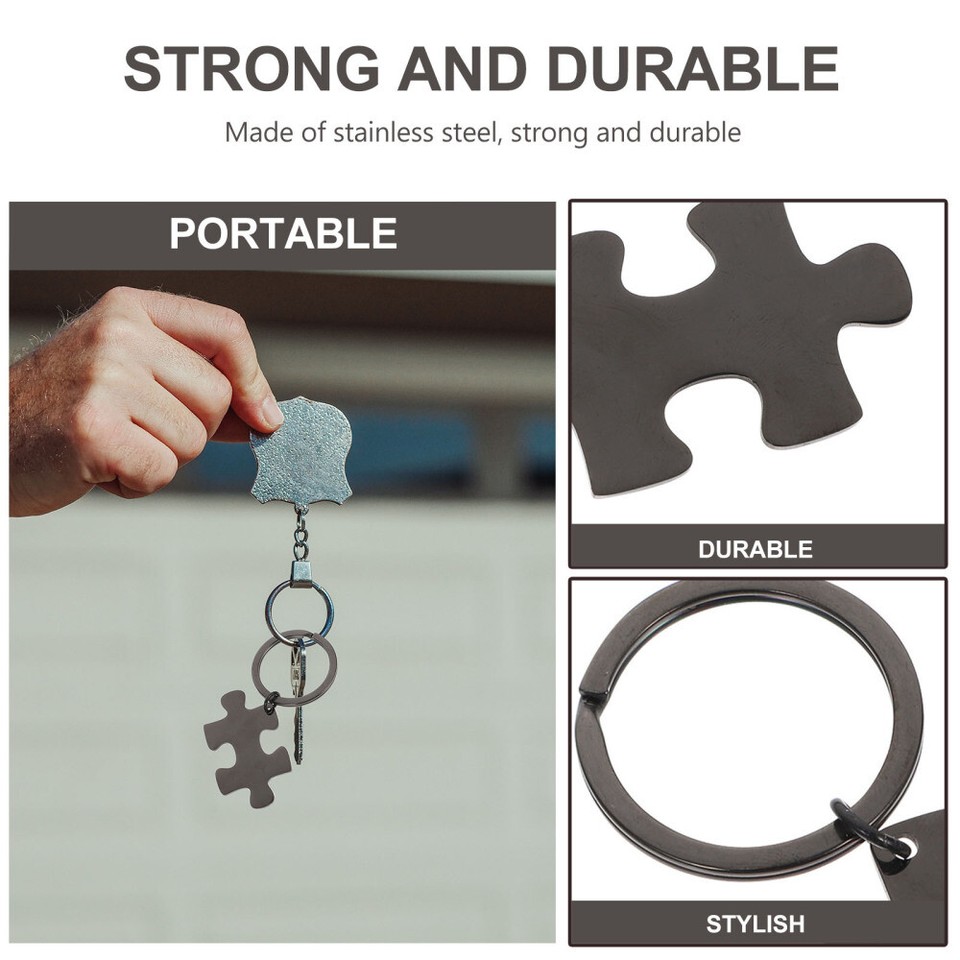 2Pcs Stainless Steel Puzzle Piece Key-chains Couples Key-chain Lovers ...