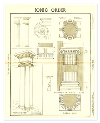 Architecture Ionic Order VIII William R. Ware 1905 Antique Litho Book ...