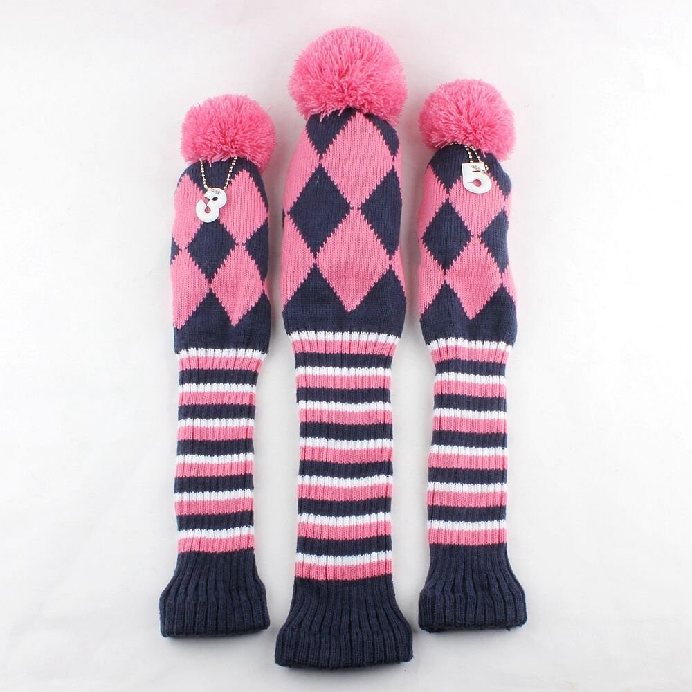 3pcs/set Pink Golf Pom Knitted Driver Fairway Wood Head Covers #1#3#5 ...