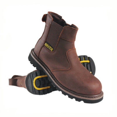 MENS LEATHER CHELSEA SAFETY BOOTS DEALER SLIP ON STEEL TOE CAP WORK ...