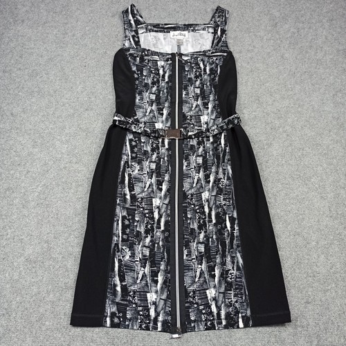 Joseph Ribkoff Full Zip Dress US 8 UK 10 DE 36 Newspaper Black White ...