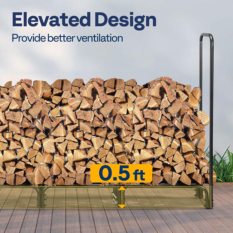 8ft Firewood Rack Heavy Duty Log Holder w/ Carrier Bag Outdoor Wood ...