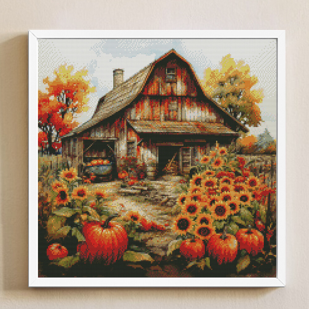 Full Embroidery Cotton Thread 11CT Printed Sunflower Farm Cross Stitch ...