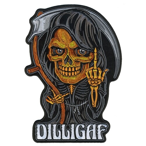 DILLIGAF Grim Reaper Middle Finger Biker Cut Patches | eBay