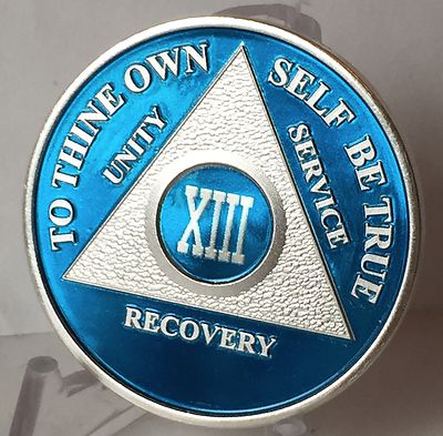 Blue Silver Plated 13 Year AA Chip Alcoholics Anonymous Medallion Coin ...