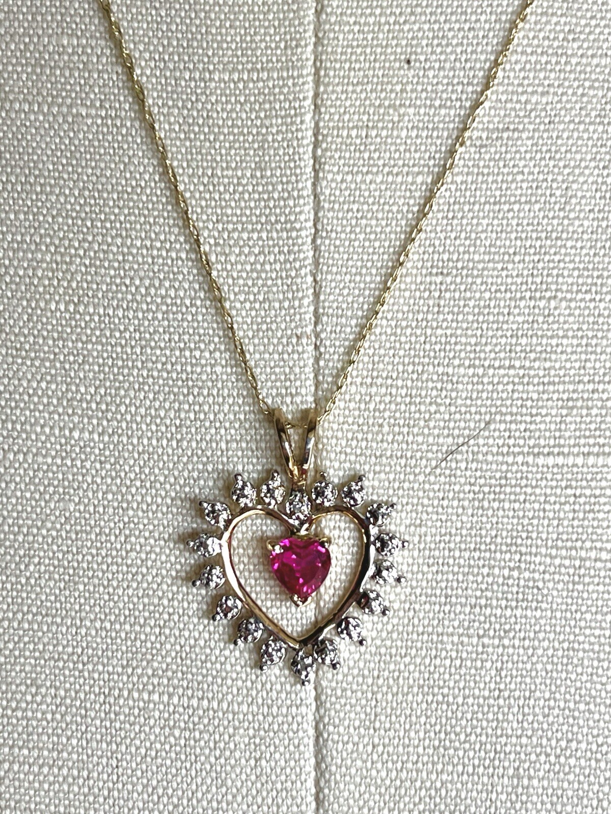 Vintage 10k GTR Ruby Heart Pendant & 10k Chain Neckla… - Gem