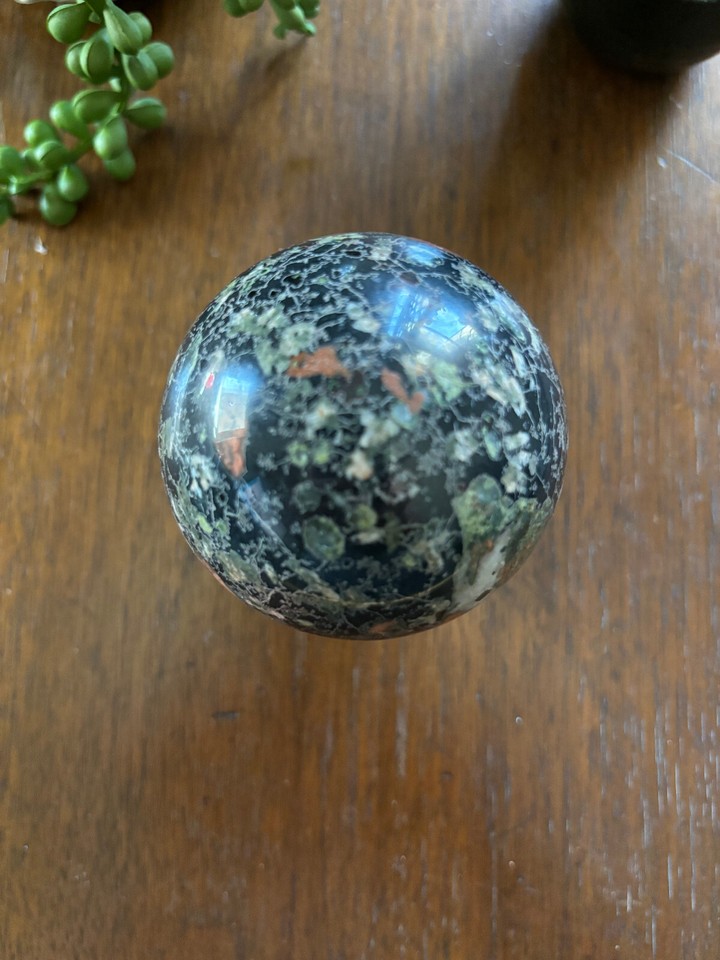 426g Natural Plum Flower Jasper Mineral Crystal Sphere with stand 104 ...