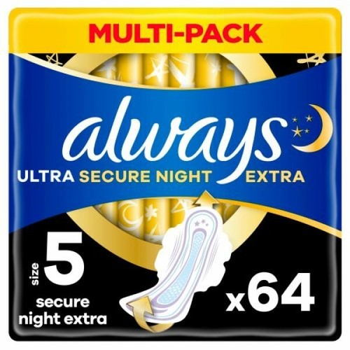 always Ultra Binde Secure Night Extra mit Flügeln , 64 Binden , neu und ...