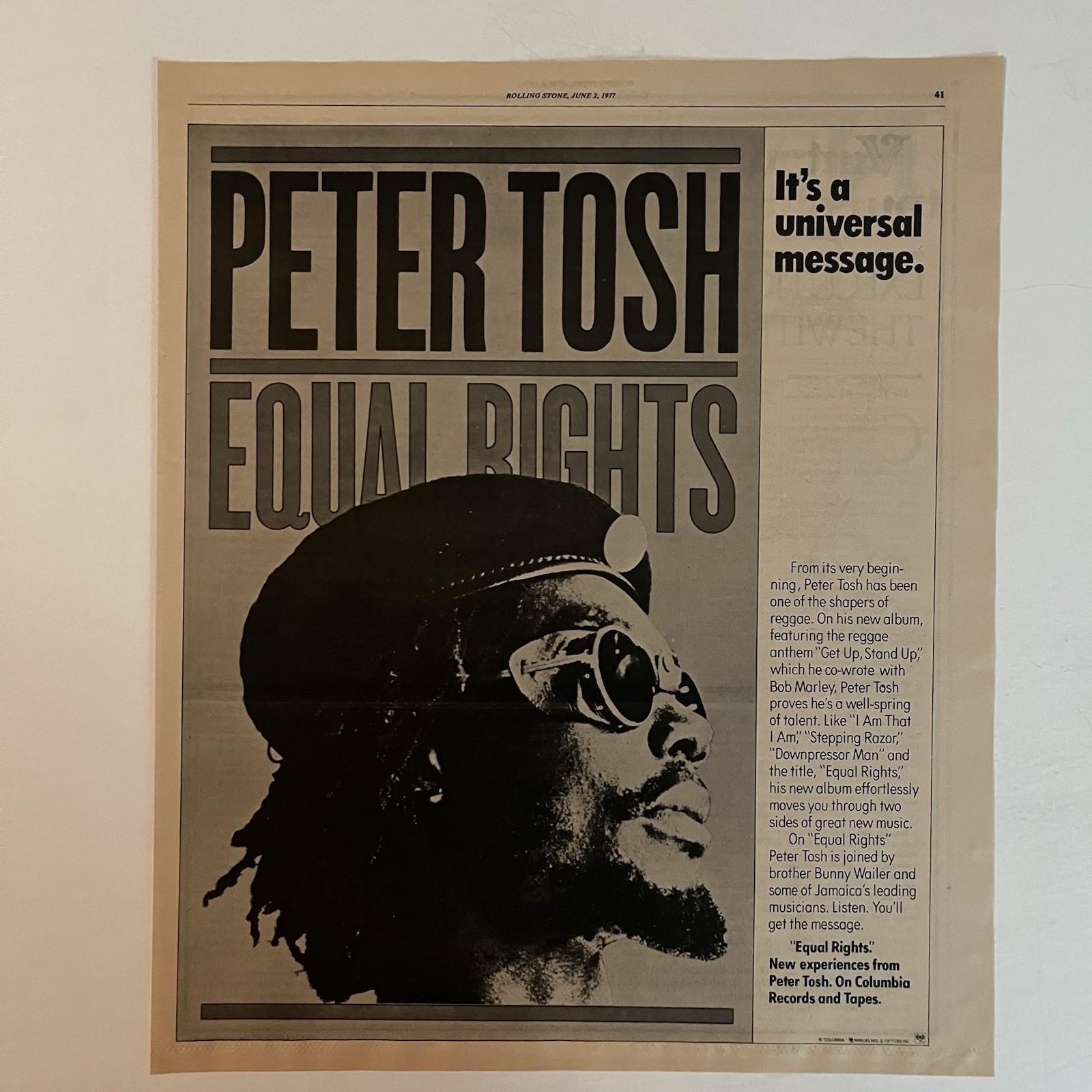 Peter Tosh Equal Rights Bob Marley Reggae Original 1977 13" x 10 ...