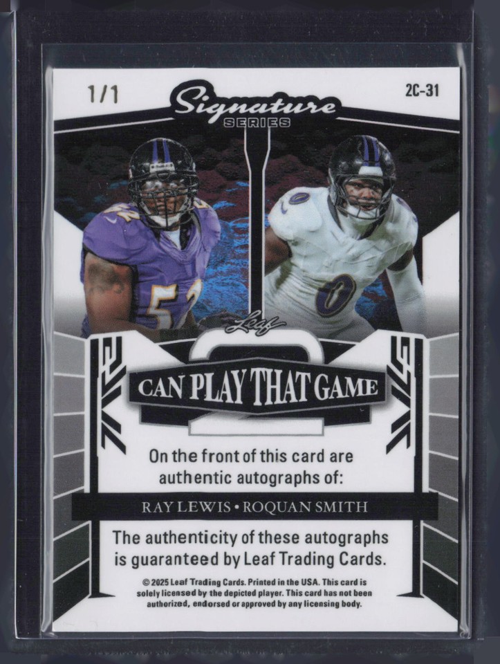 2025 Leaf Signature Series Crystal Silver Ray Lewis Roquan Smith 1/1 ...
