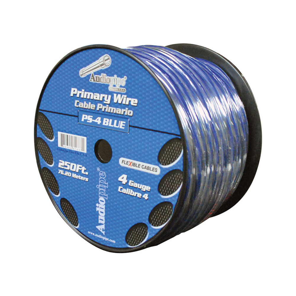 Audiopipe PS-4 Primary Wire Flexible Power Cable 4 Gauge 250 Ft. - Blue ...