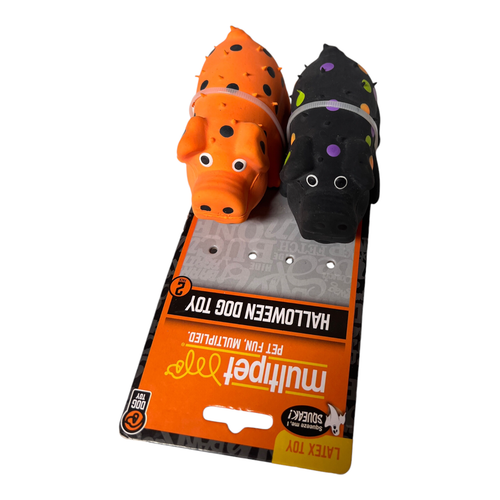 Multipet Halloween Pigs Set of 2 Latex Squeaky Dog Toys Orange Black ...