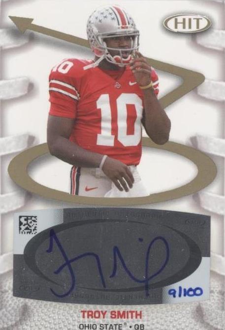 2007 SAGE Hit - Playmakers Autographs Troy Smith #PA50 /100 (AU, RC ...