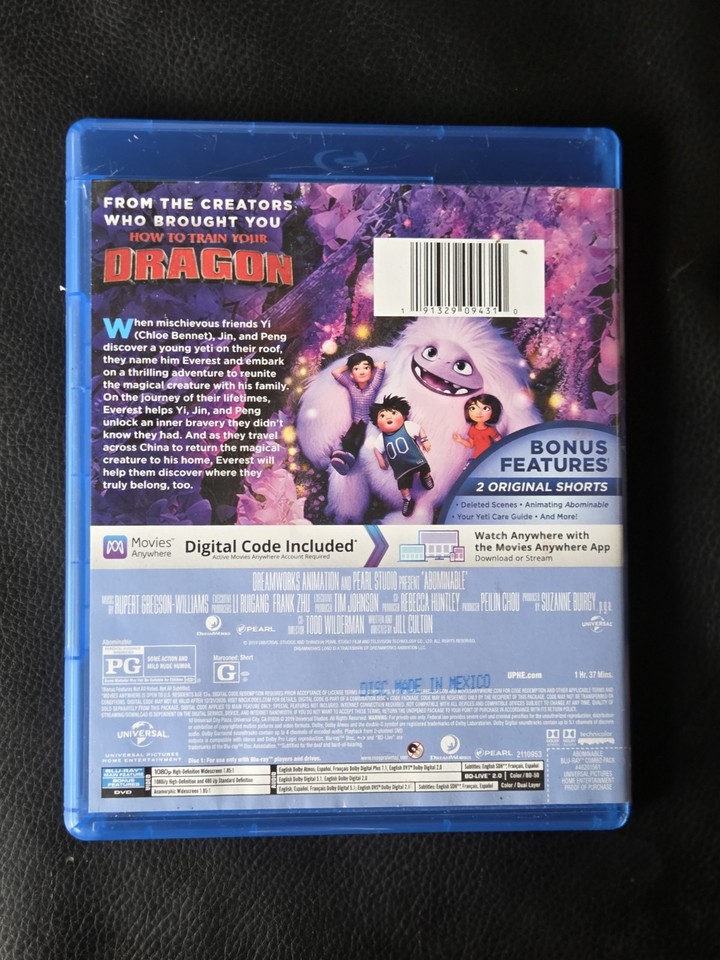 Abominable Blu-ray DVD and Digital Code Combo Pack for The DreamWorks ...