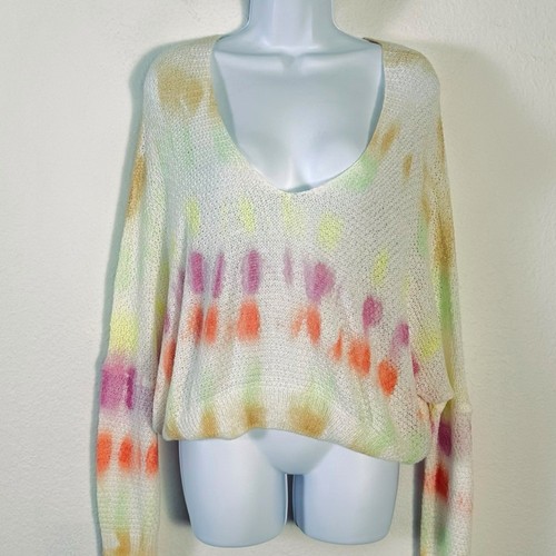 POL Oversized Cropped Neon Pastel Tie Dye V Neck Summer Beach Sweater ...