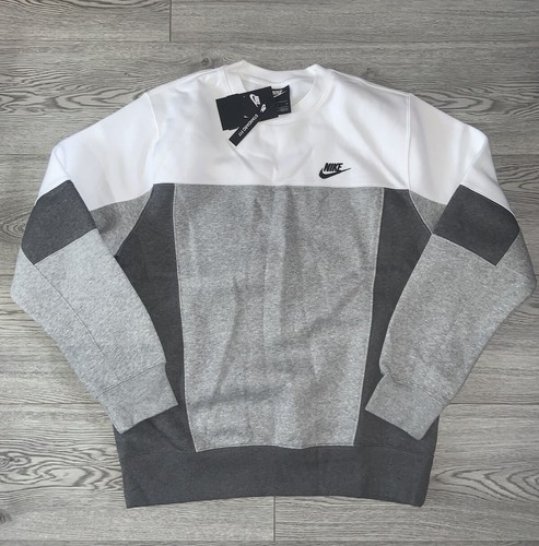 Nike Men’s Air Fleece Colorblock Retro Sweatshirt Grey CZ9966-100 Size ...