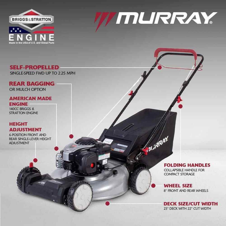 Murray 22 in. 140cc Briggs & Stratton Self-Propelled Lawn Mower w/ FWD ...