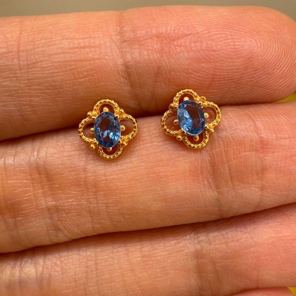 925 Sterling Silver Earrings 4x3mm Natural Blue Zircon Gemstone Flower ...