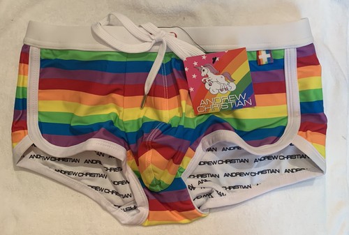 Andrew Christian 7676 Rainbow Pride Stripe Swim Trunk Midcut Extra ...