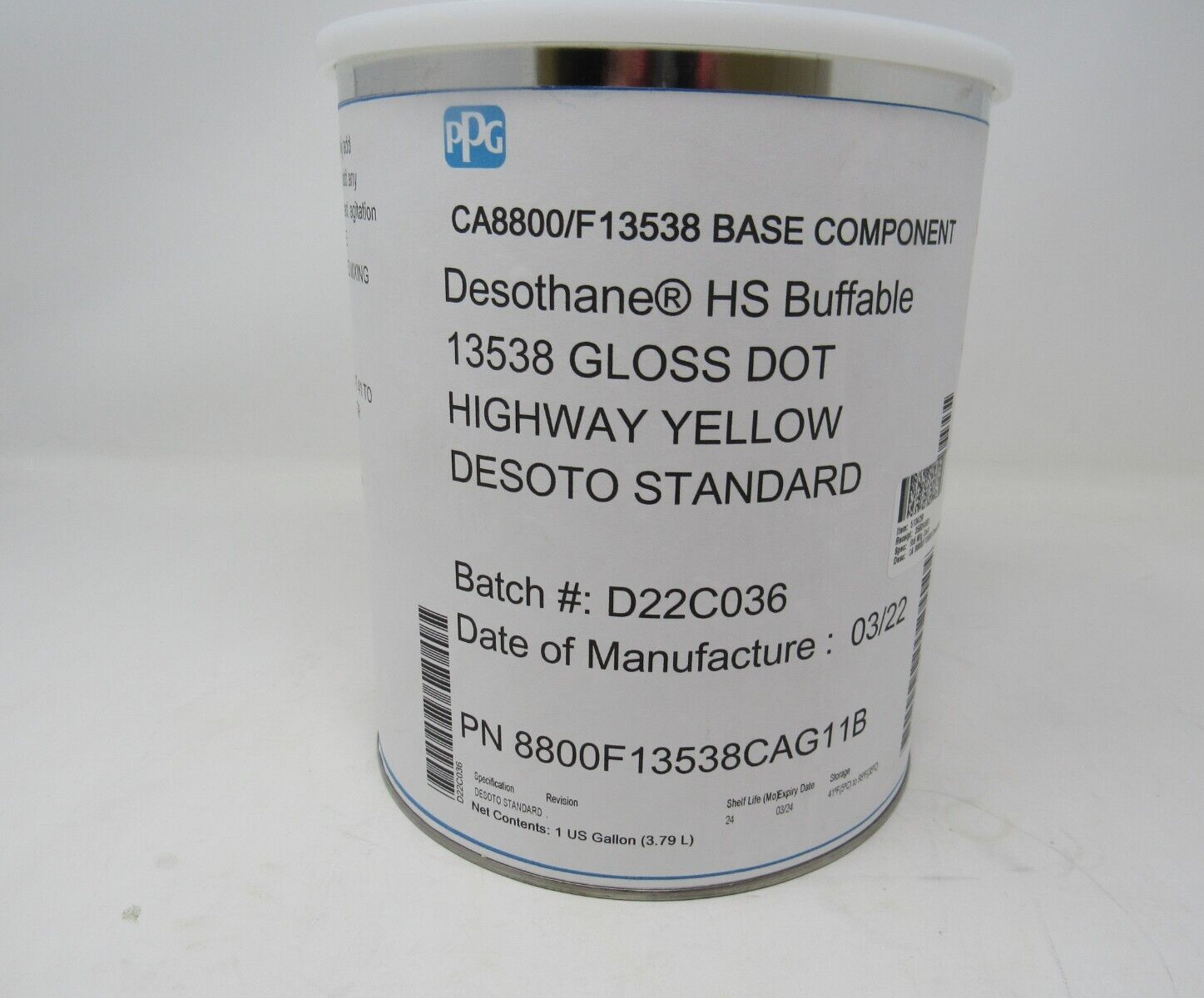 PPG 13538 YELLOW POLYURETHANE COATING PN: CA8800/F13538 **EXPIRES 3/ ...