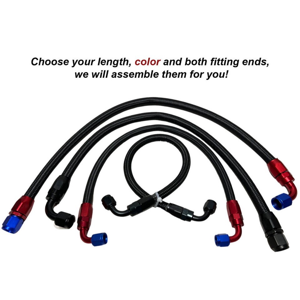 Black Fuel Hose Oil Fuel Gas Line AN6-AN8-AN10 Nylon Braided Stainless ...