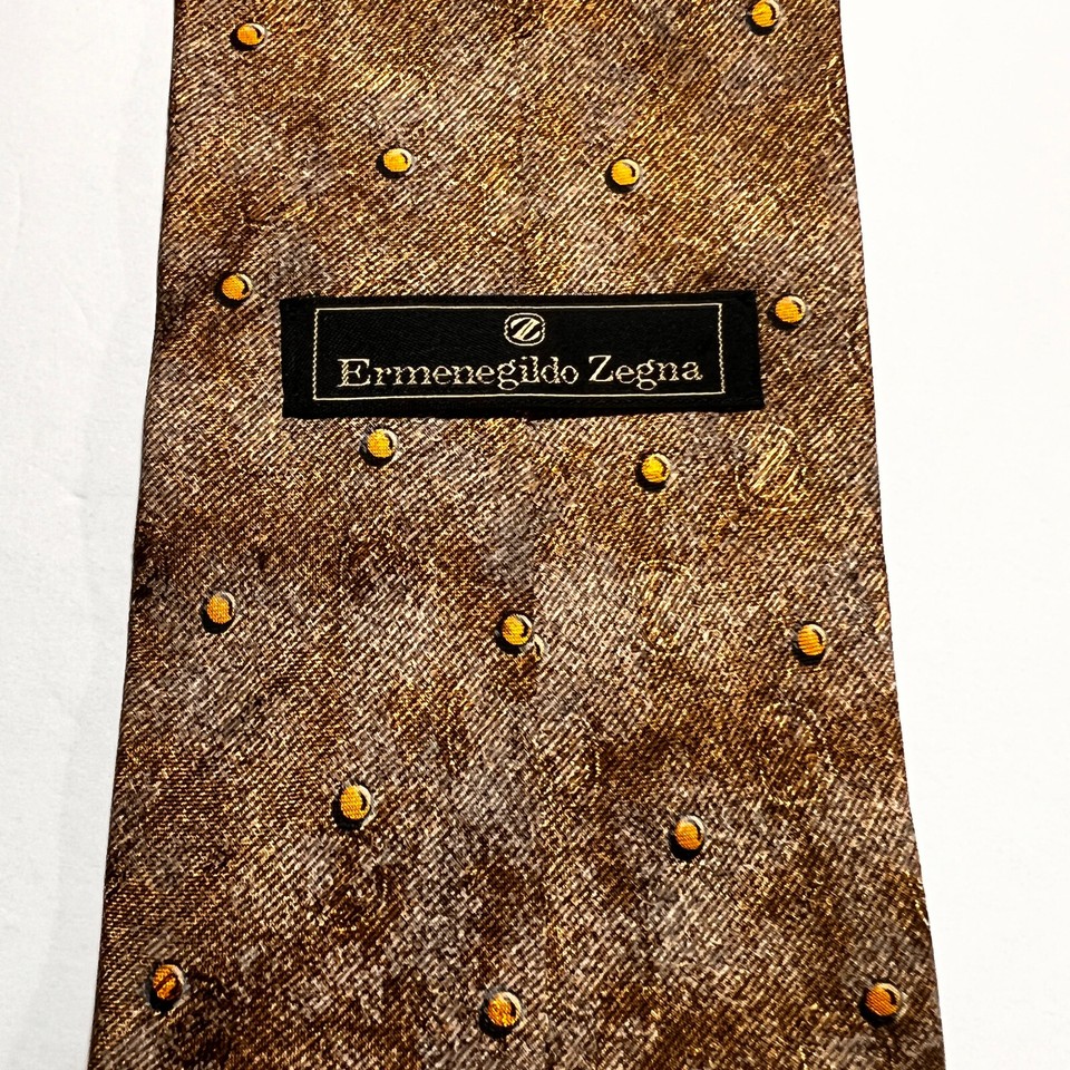 Ermenegildo Zegna Tie Men's Bronze Polka Dot 100% Silk Necktie Handmade In Italy | eBay