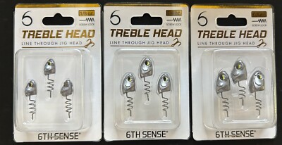 LOT OF 3 6TH SENSE ' TREBLE HEAD JIG HEAD ' 1/8 1/4 3/8 OZ LINE THROUGH ...