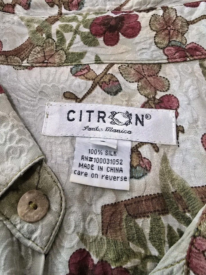 Citron Santa Monica Cherry Blossom Short Sleeve Button Silk Dress Shirt ...