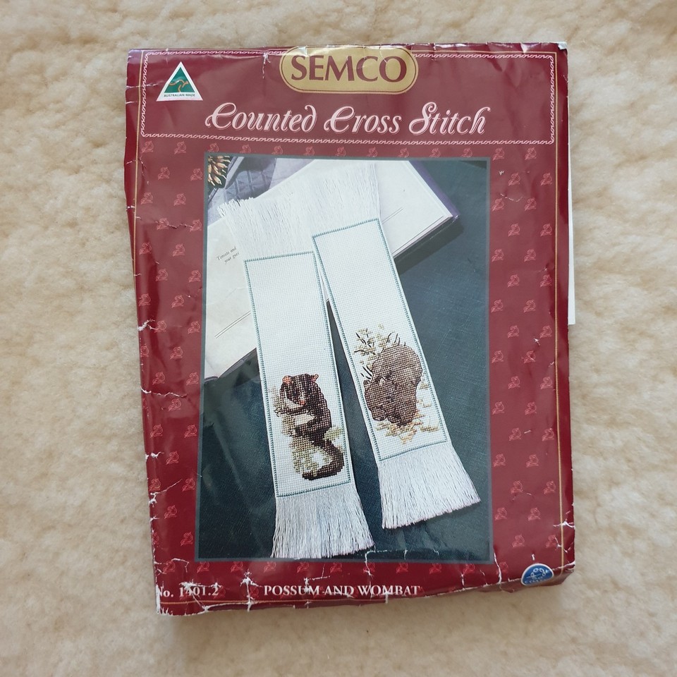 SEMCO Counted Cross Stitch Kit – Possum & Wombat Bookmark (Kit No. 1401 ...