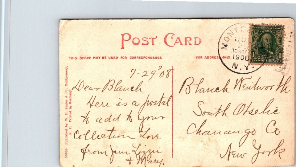 Postcard Just Dropping You A Line Montgomery NY 1908 Divided Back | eBay