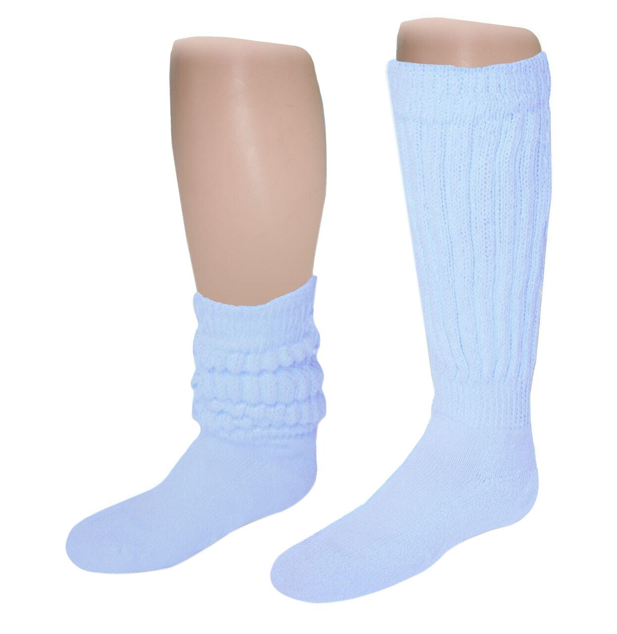 6 Pairs Women's knee high Light Blue slouch socks Made in USA SHIPS ...