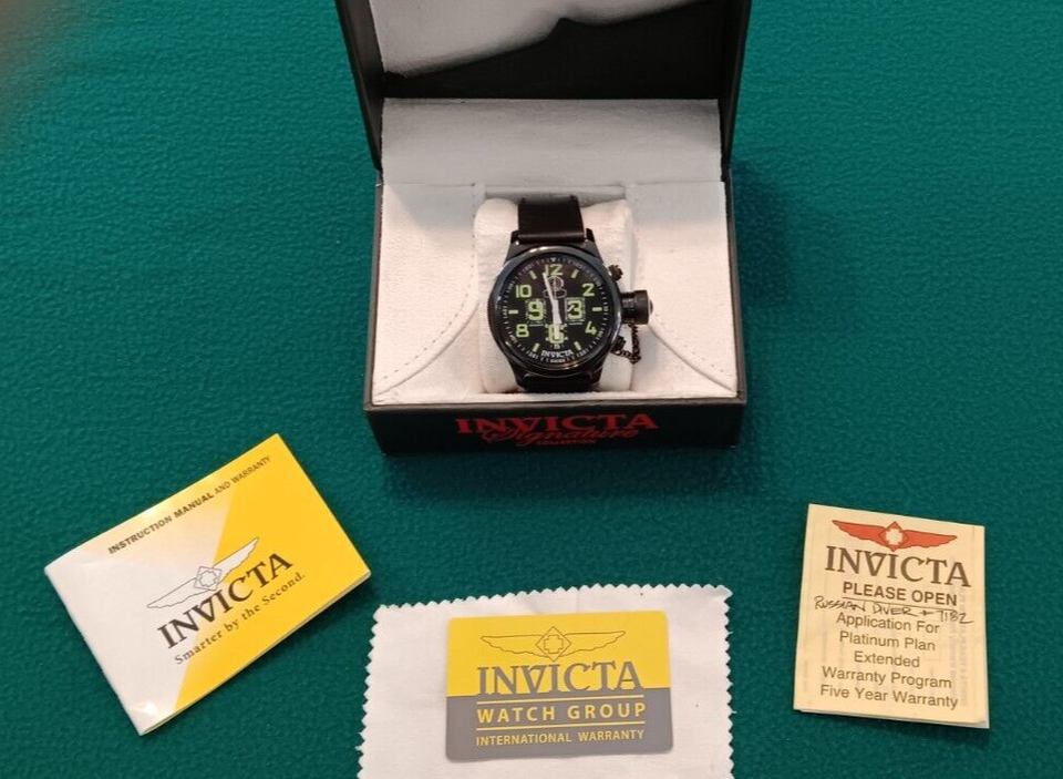 Invicta Russian Diver. Black case and leather band. Swiss movement ...