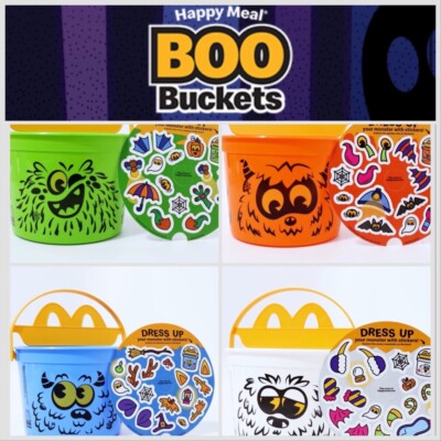 New 2024 McDONALD'S Halloween Pail Boo Toy Buckets HAPPY MEAL Complete ...
