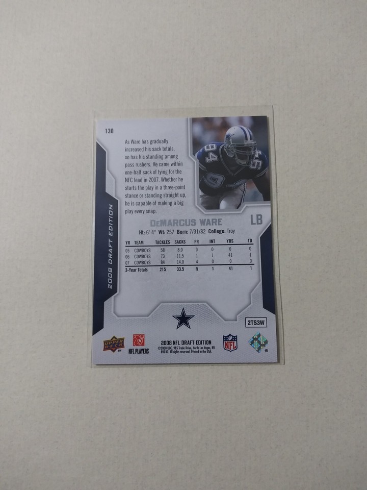 2008 Upper Deck NFL Draft Edition #130 DeMarcus Ware RC Dallas Cowboys ...