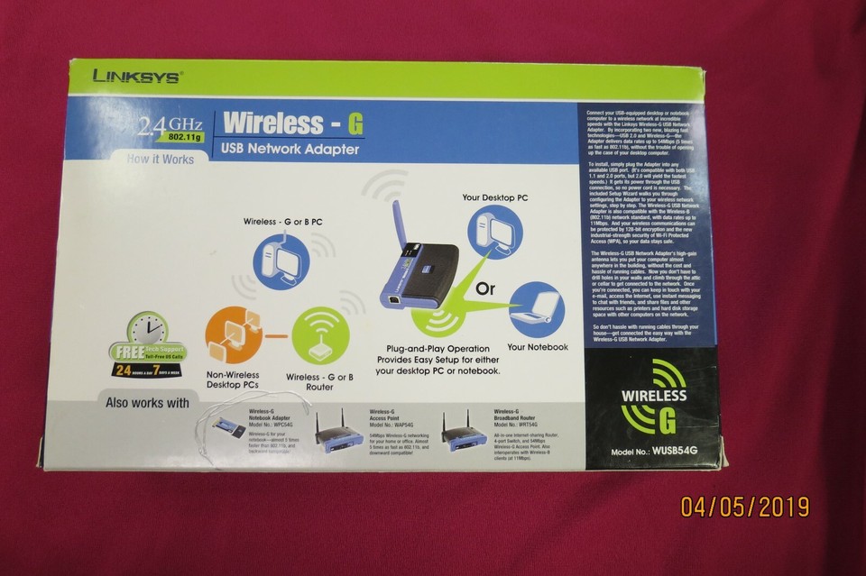 CISCO LINKSYS WUSB54G WIRELESS-G 2.4GHZ USB NETWORK ADAPTER NEW 802.11G ...