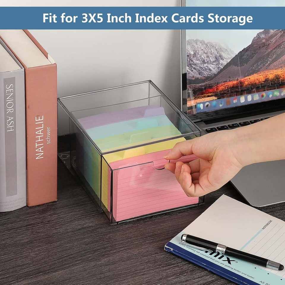 Clear 3 x 5 Inch Index Card Storage Drawer Plastic Index Card Box ...
