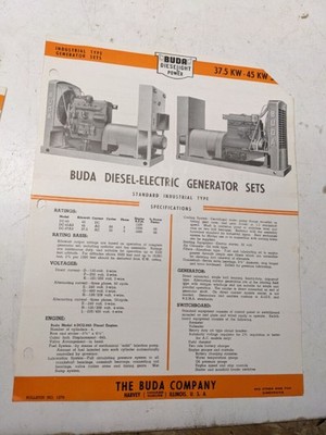 BUDA DIESEL ELECTRIC GENERATOR SETS SPECIFICATIONS SALES BROCHURE 1948 ...