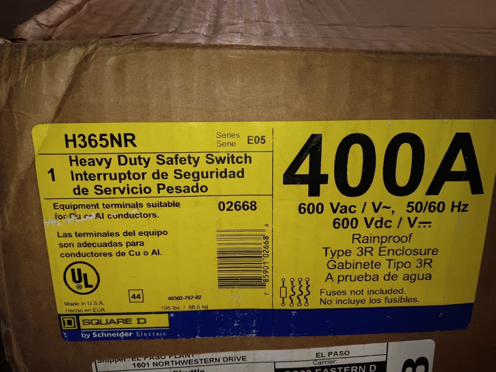 NEW SQUARE D H365NR 400 AMP SAFETY SWITCH | Grelly USA