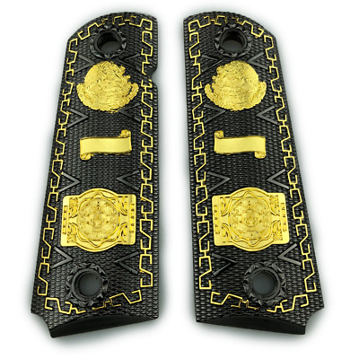 Aztec 1911 Custom metal Grips Black / 24k gold 45/38 Super& any 1911 ...