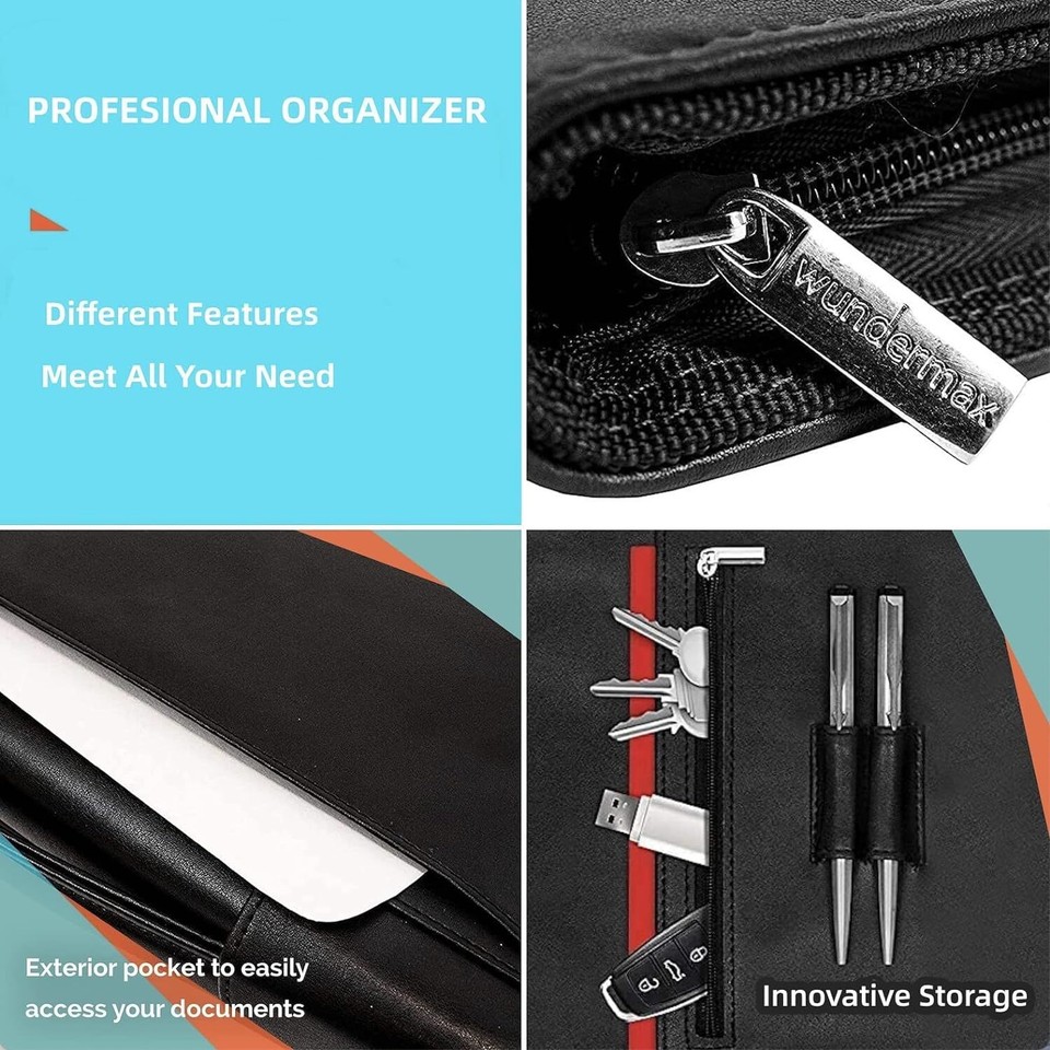 Padfolio Business Leather Portfolio Zippered Notebook Binder Office ...